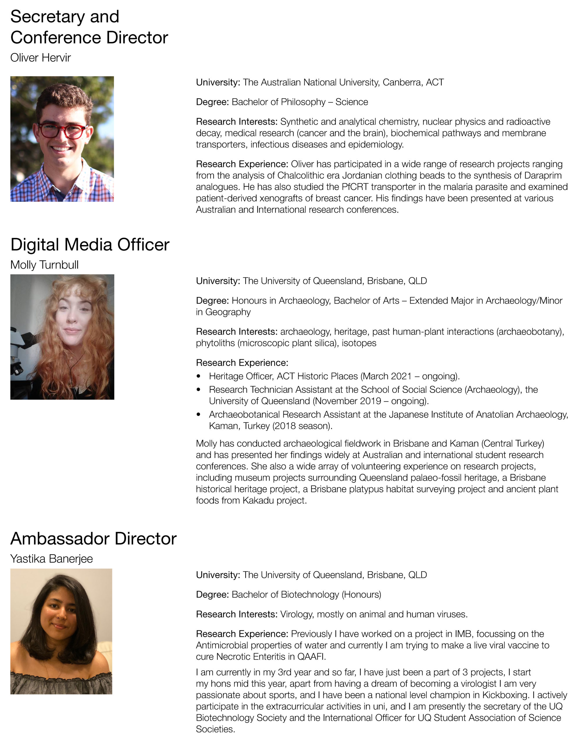 Student Committee members - Australasian Council of Undergraduate Research