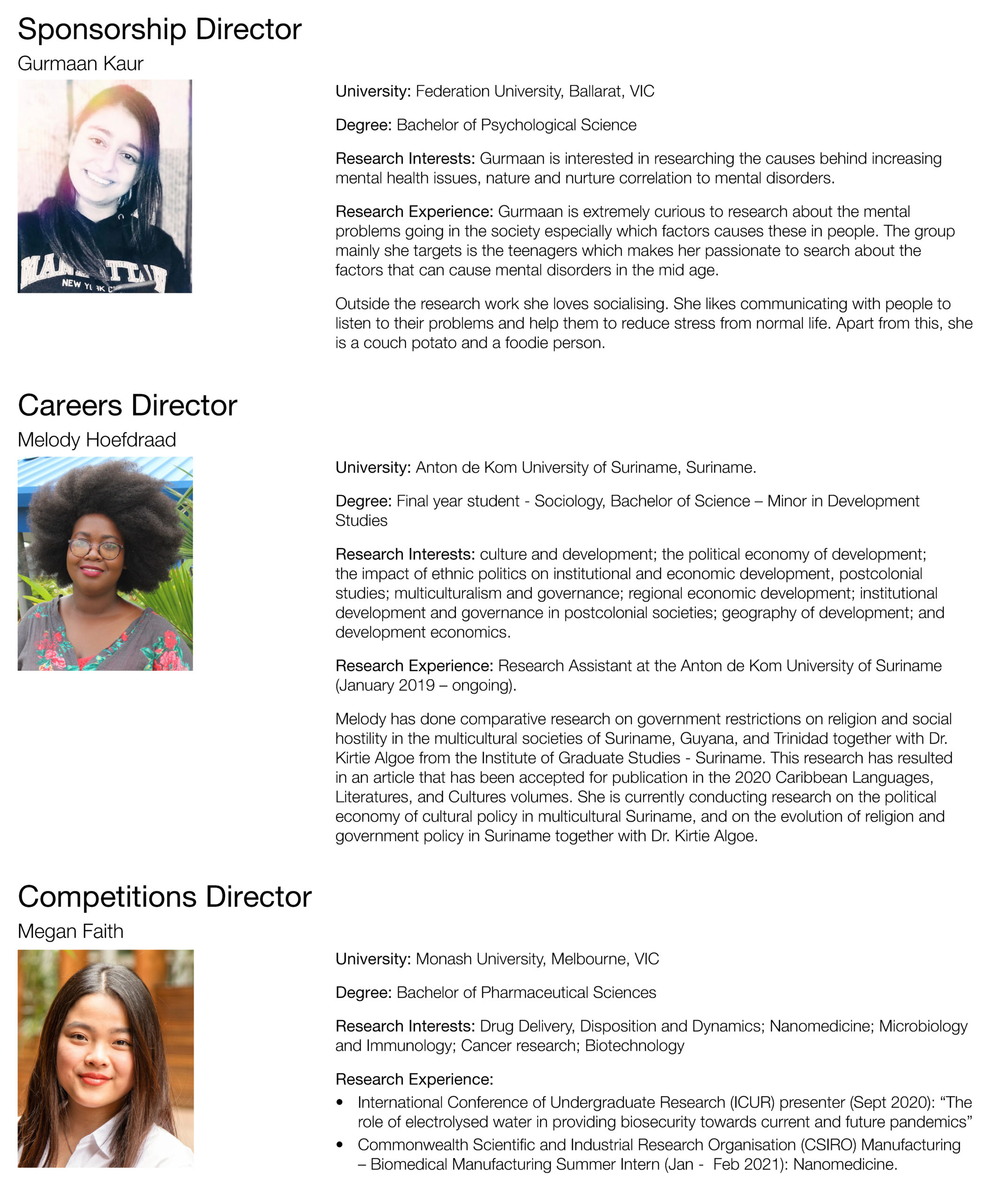 Student Committee members - Australasian Council of Undergraduate Research