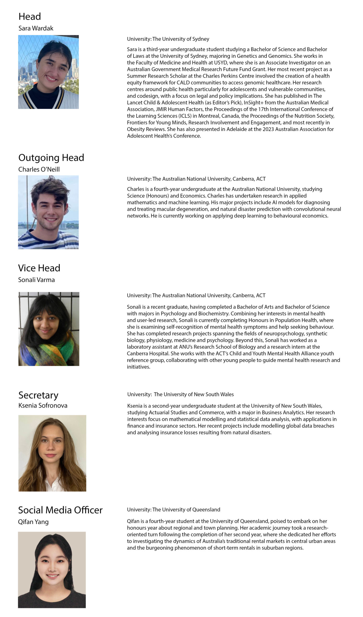 Student Committee members - Australasian Council of Undergraduate Research